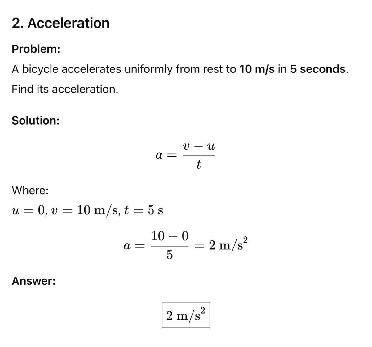 Phys2 - Solving - PHYSICS - 2. Acceleration Problem: A bicycle ...