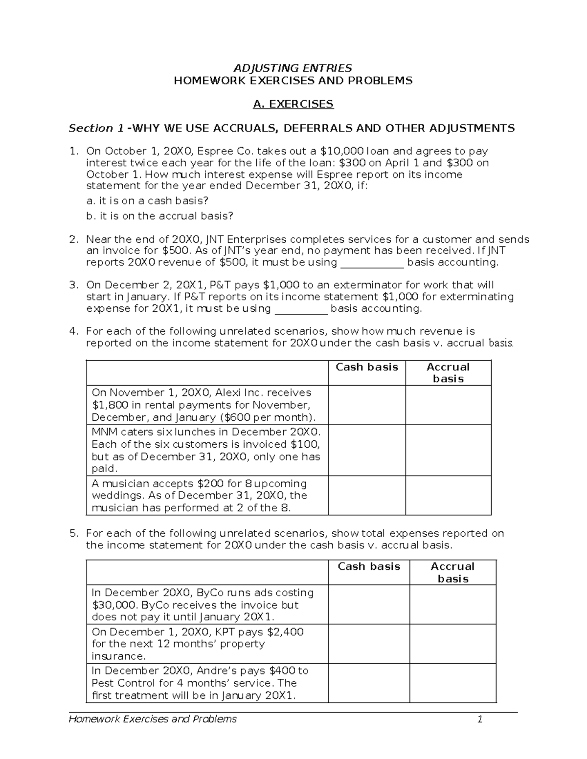 Mastering Adjusting Entries Homework-student - ADJUSTING ENTRIES HOMEWORK EXERCISES AND PROBLEMS ...
