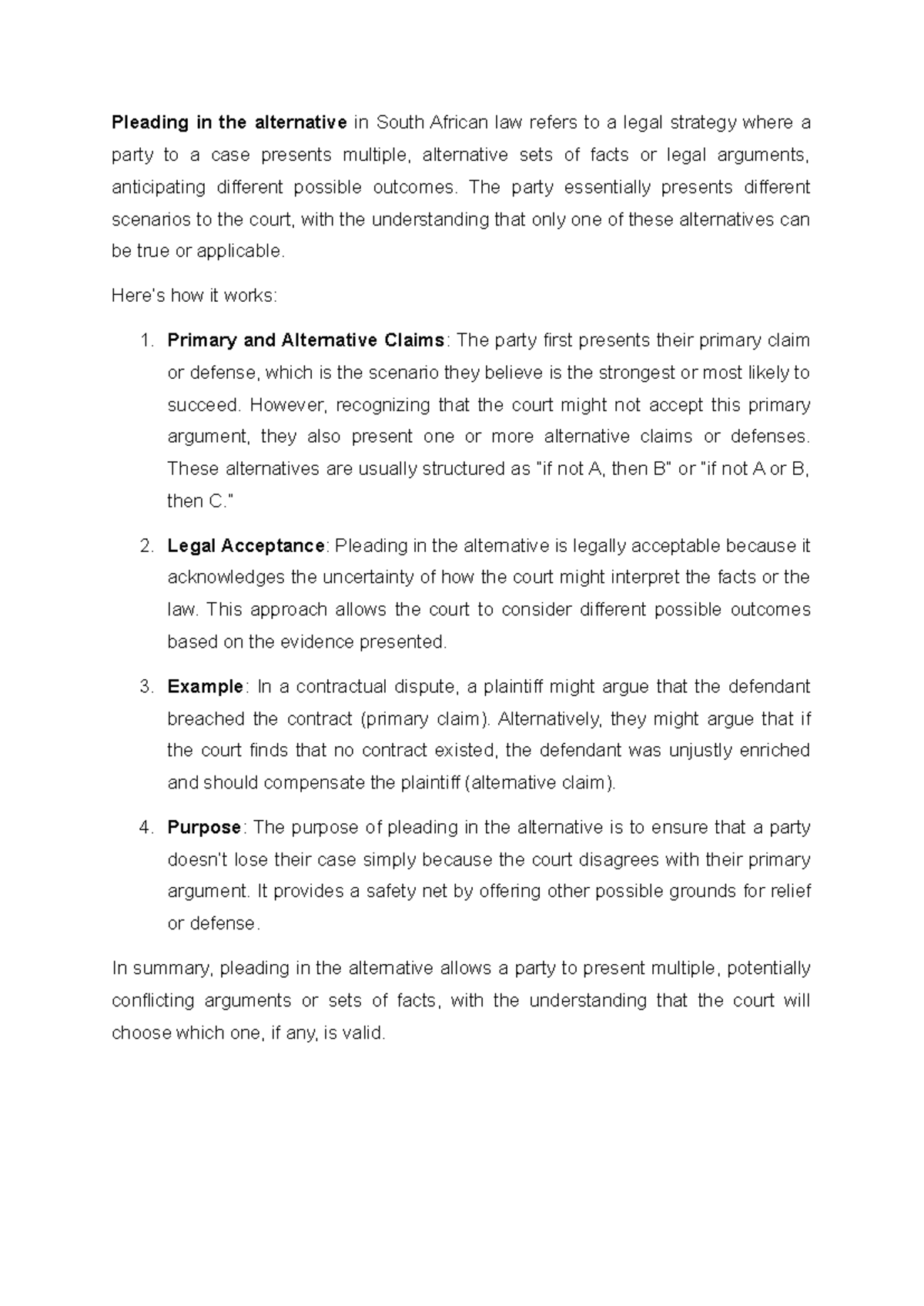 Alternative Pleading Strategies in South African Law: A Guide - Studocu