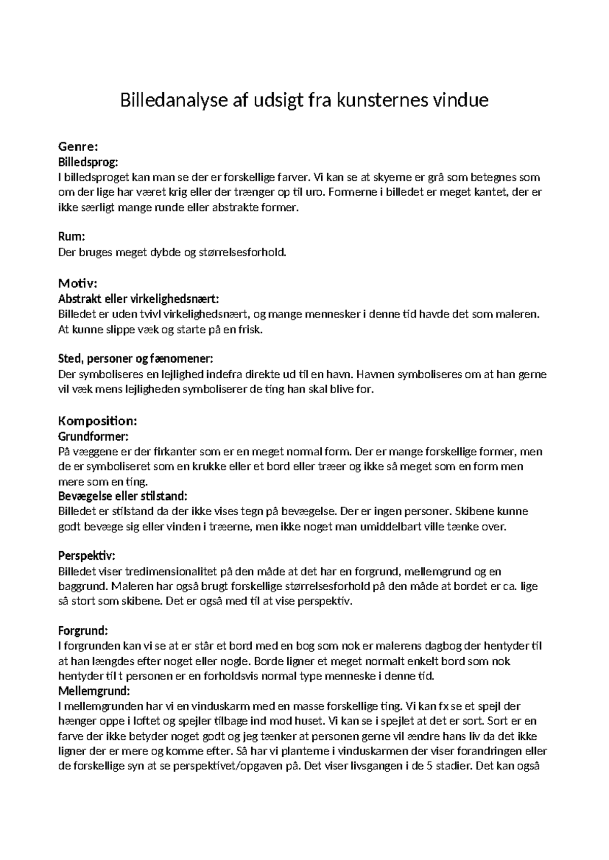 Billedanalyse af 'Udsigt fra Kunstnerens Vindue' – Dybde og Symbolik - Studocu