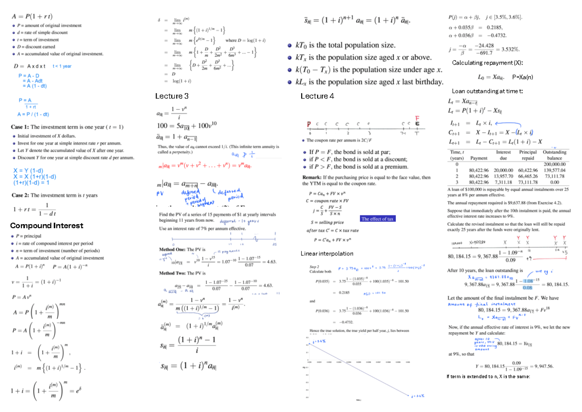 ACTL10001 Mid Semester Exam Cheat Sheet - ACTL10001 - Compound Interest ...