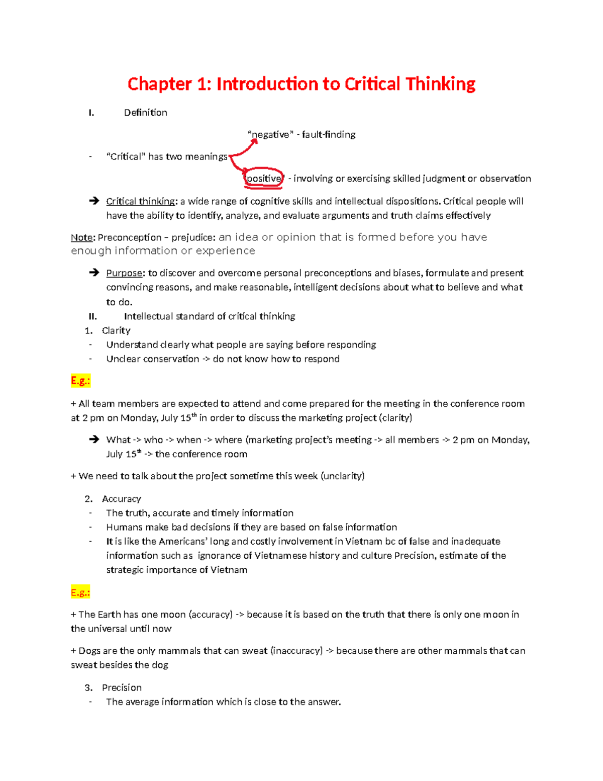 Chapter 1 Critical Thinking - Chapter 1: Introduction to Critical ...