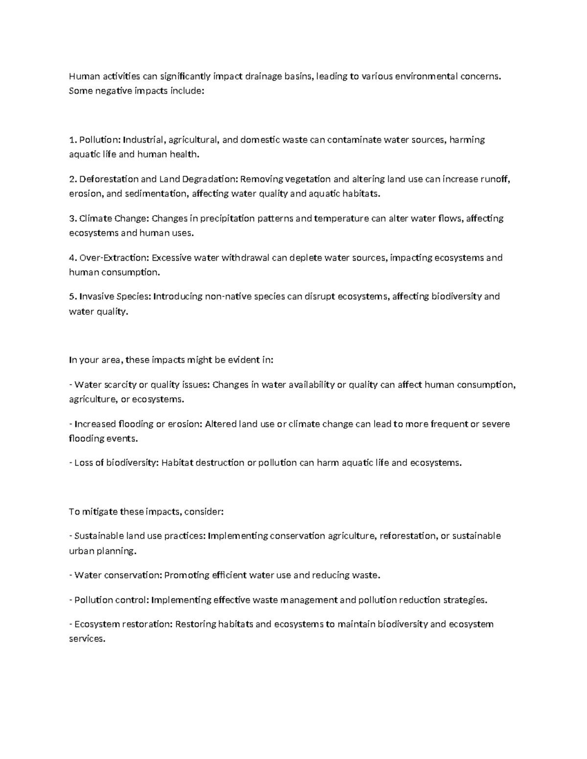 Human Activities Impacting Drainage Basins: Environmental Concerns ...