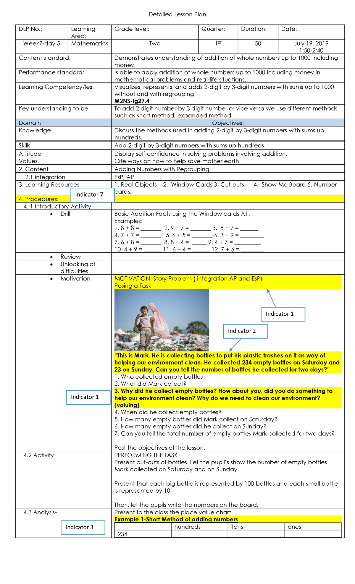 MATH 2 Detailed Lesson Plan: Addition of Whole Numbers - Studocu