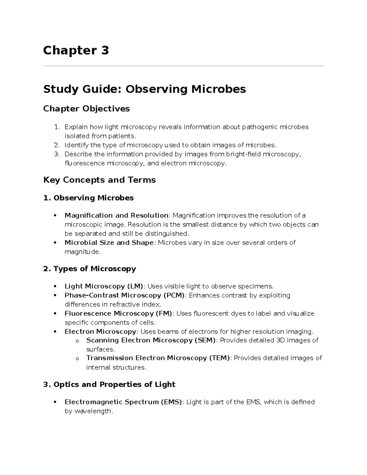 Chapter 3 Study Guide: Observing Microbes and Microscopy Techniques ...