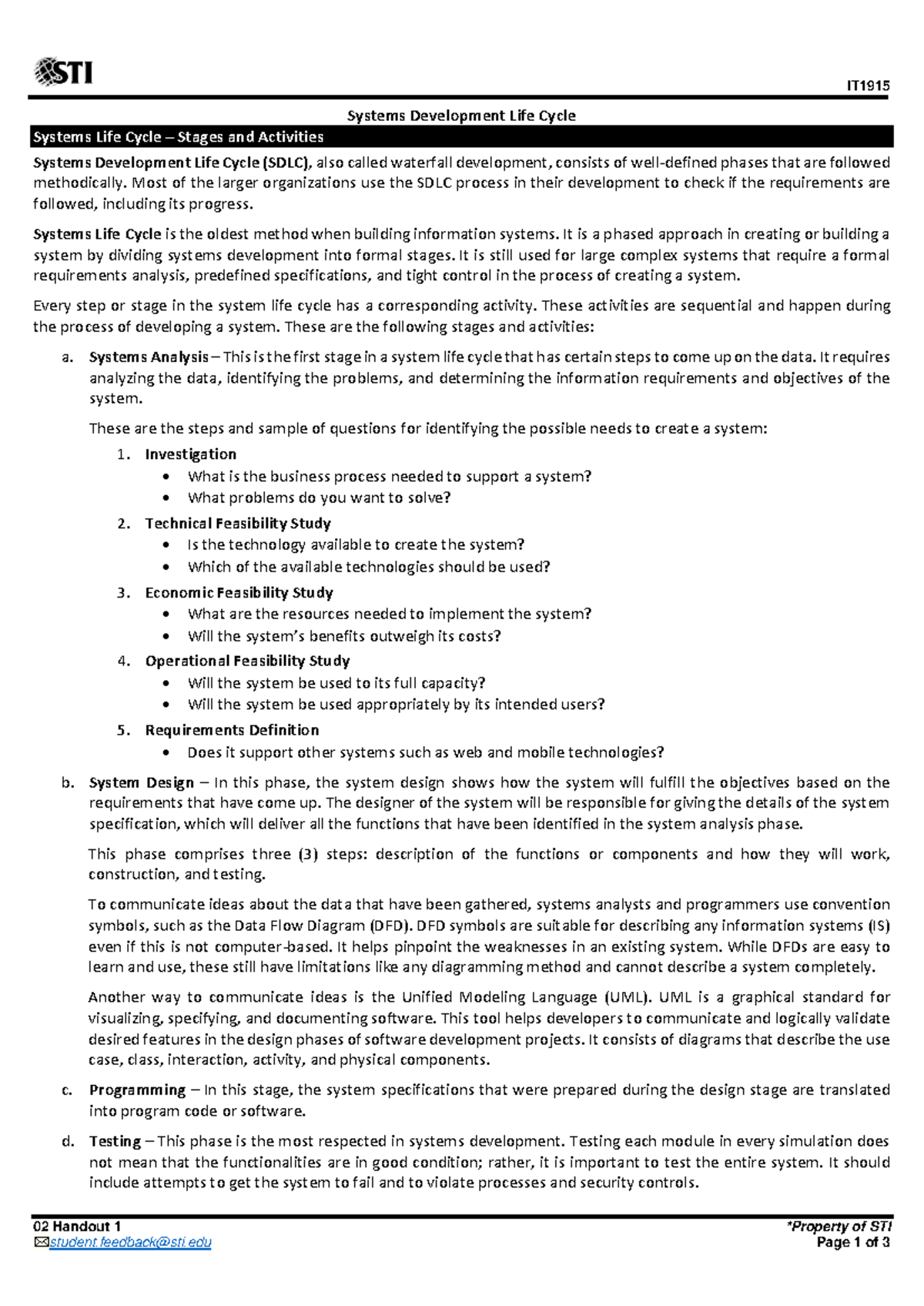 MIS 02 Handout 1(12) - IT 02 Handout 1 *Property of STI student@sti ...
