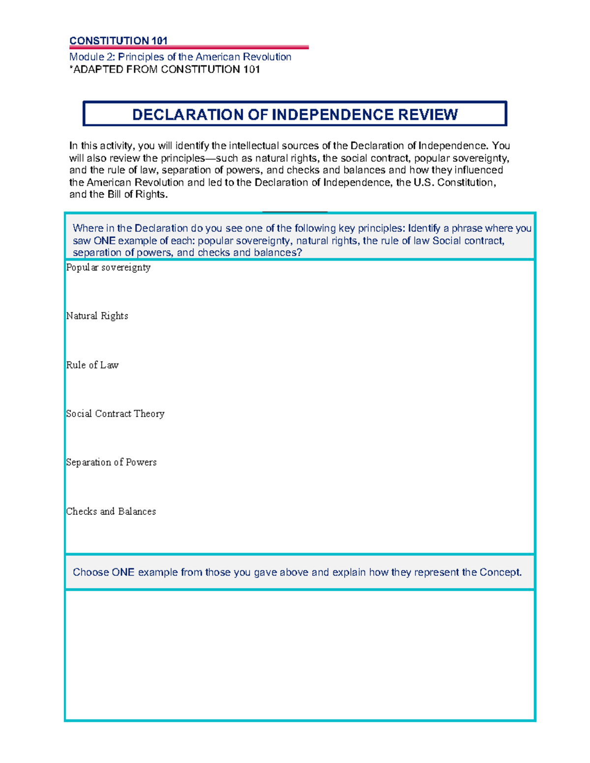 CONSTITUTION 101 Module 2: Key Principles of the Declaration - Studocu
