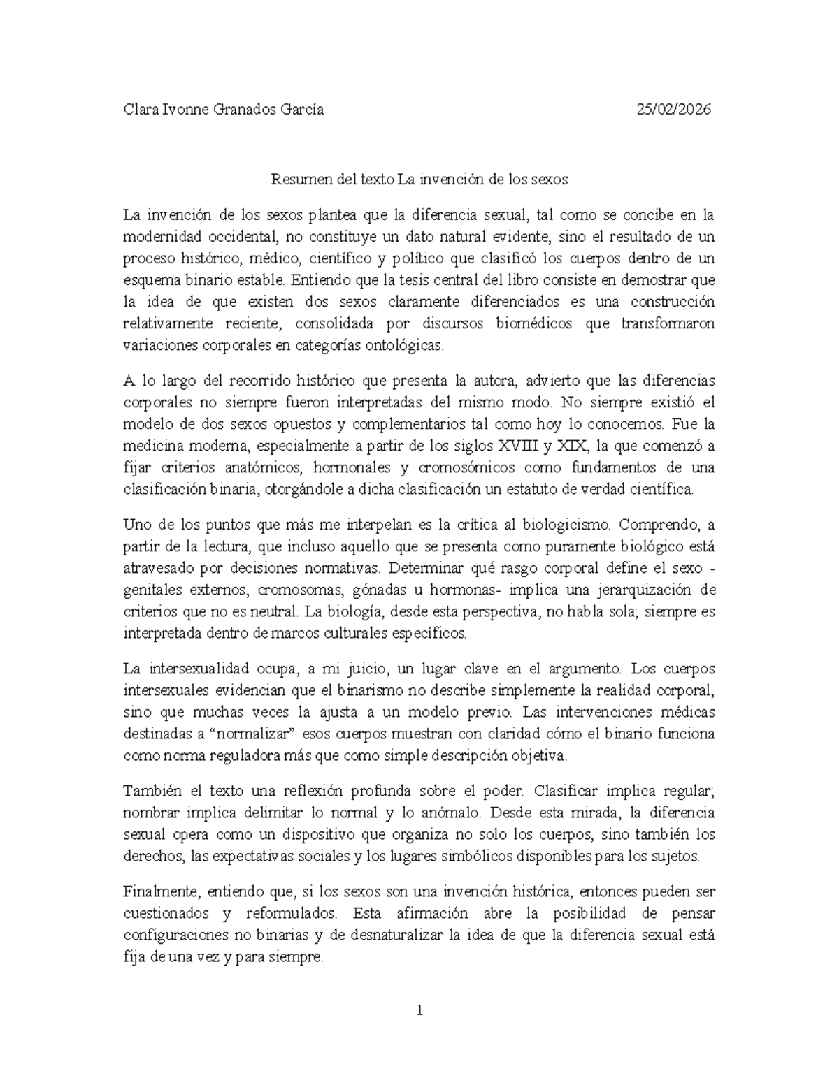 Resumen Académico: La Invención de los Sexos - Análisis Crítico - Studocu
