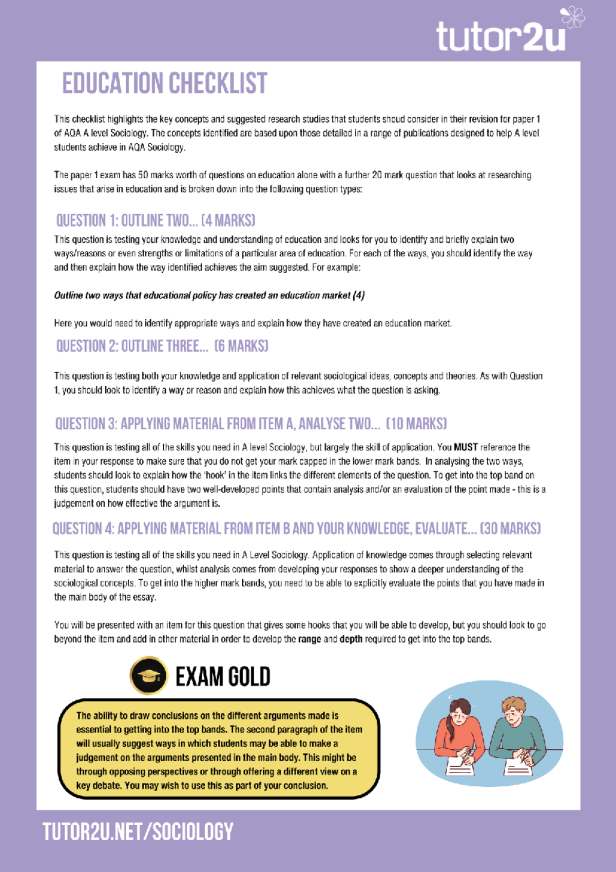 AQA A Level Sociology Paper 1 Revision Checklist: Key Concepts ...