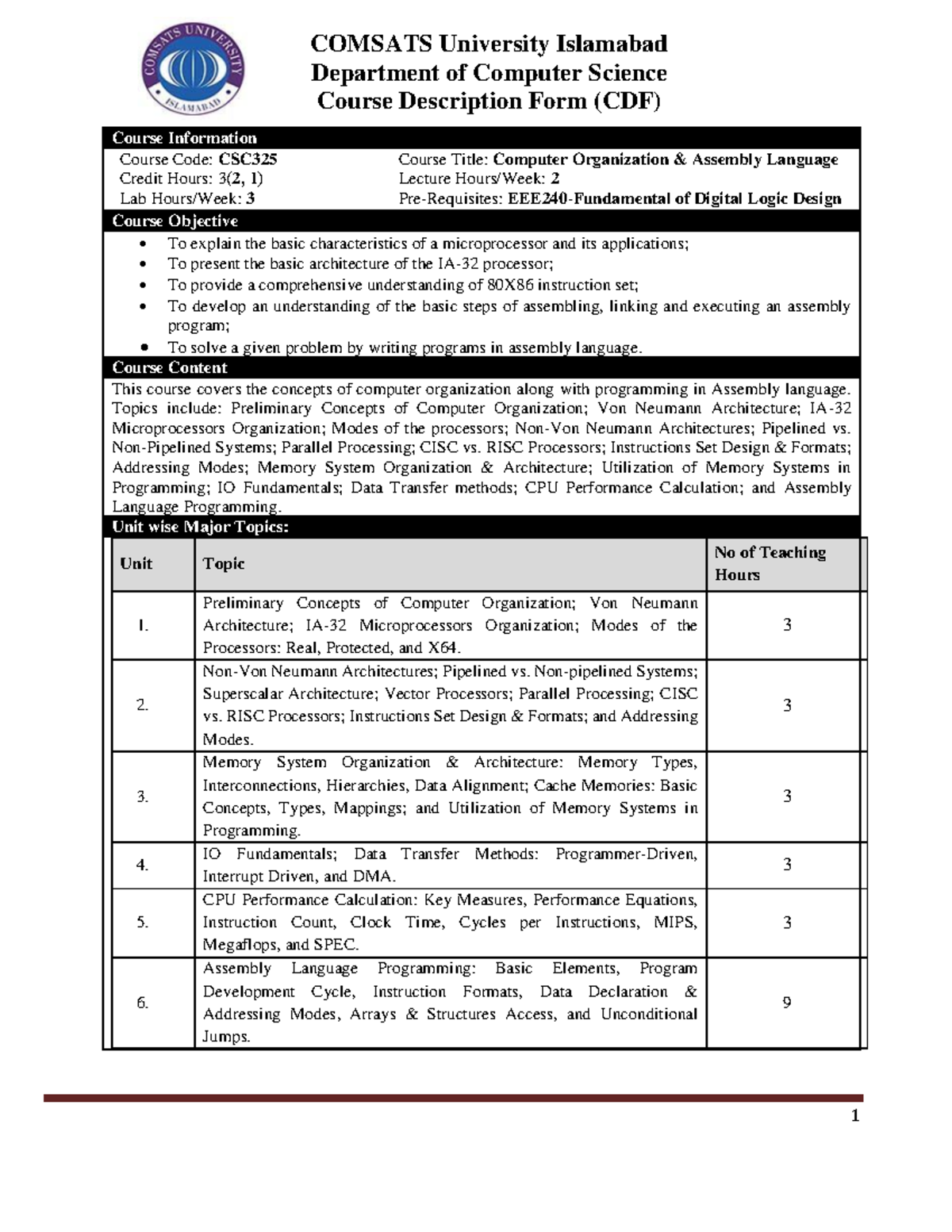 CSC325 Computer Organization & Assembly Language Course Overview - Studocu