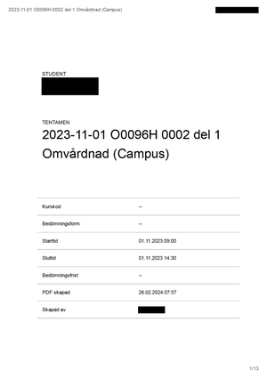 [Solved] 8a 20231206 O0096H 0002 del 1 Omvrdnad a Enligt SOSFS 200929 ...