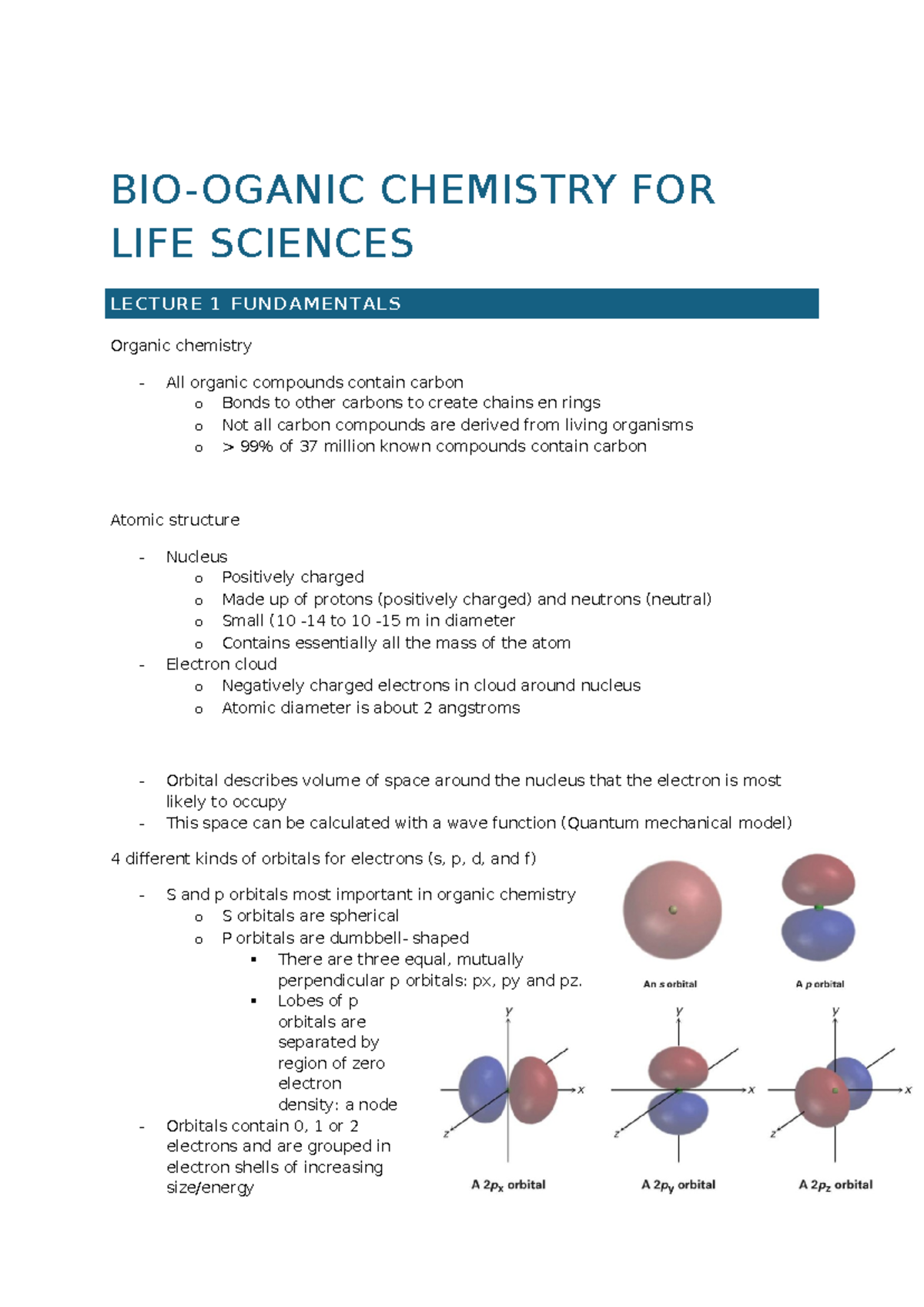 Bio-Organic Chemistry Lecture 1: Fundamentals of Life Sciences (BIO-ORG ...