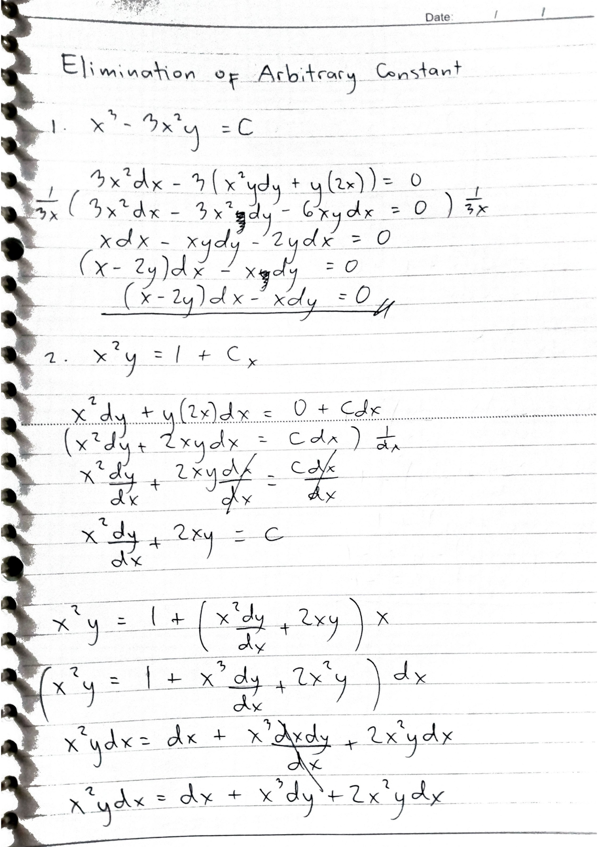 Notes on Elimination of Arbitrary Constants - Advanced Math 101 - Studocu