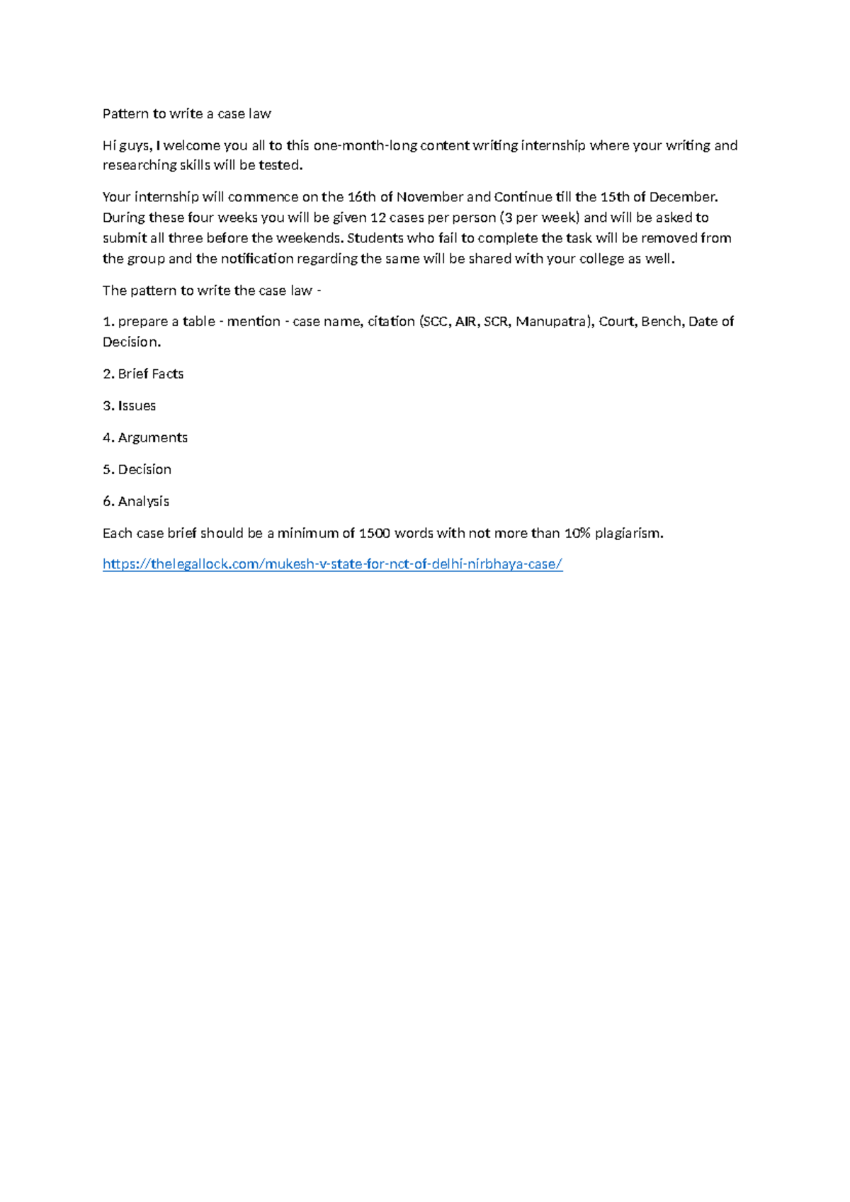 Case Law Writing Guidelines for Internship - Studocu