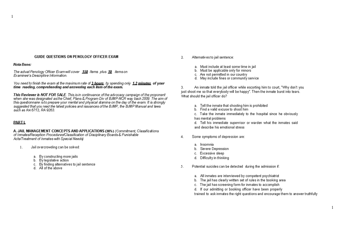 Penology Officer Exam Reviewer: Essential Guide & Questions - Studocu