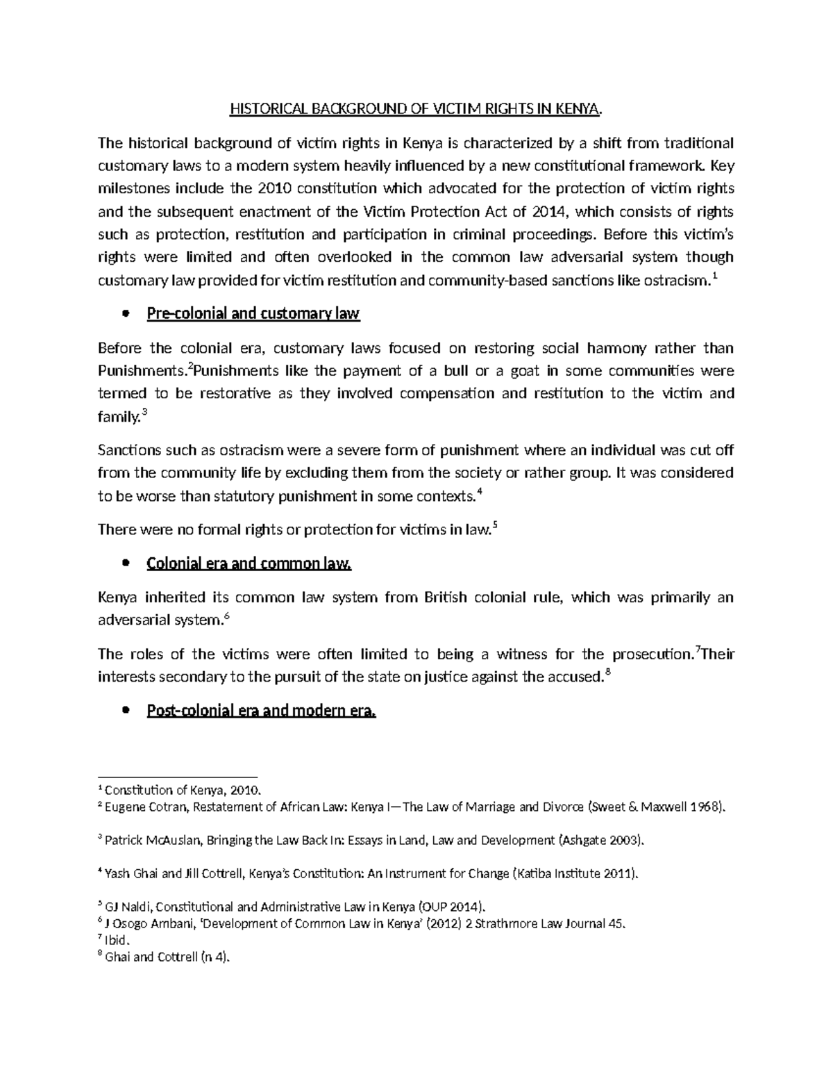 HIST 101: Historical Overview of Victim Rights in Kenya - Studocu