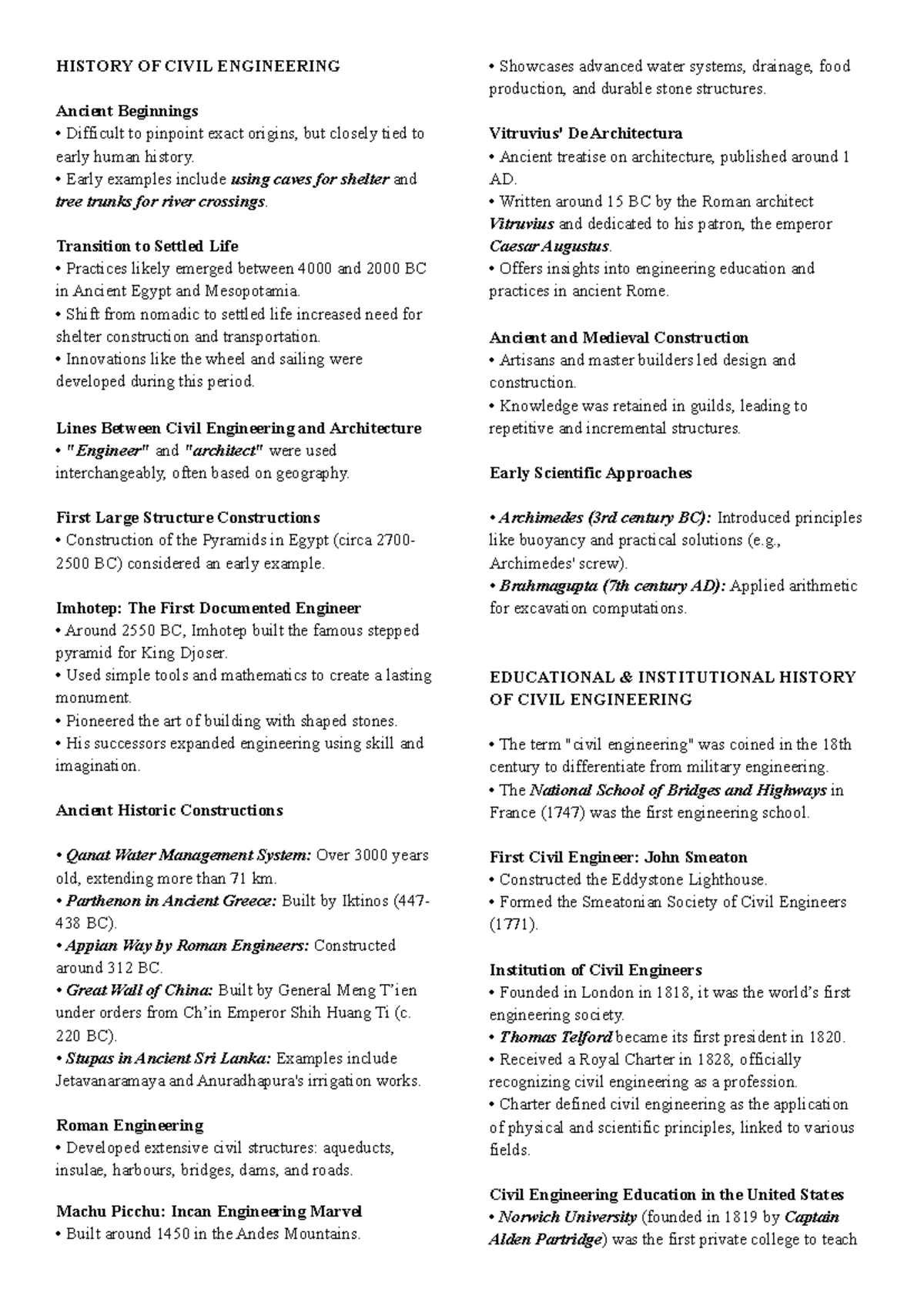 CE 401 - History and Evolution of Civil Engineering - Studocu