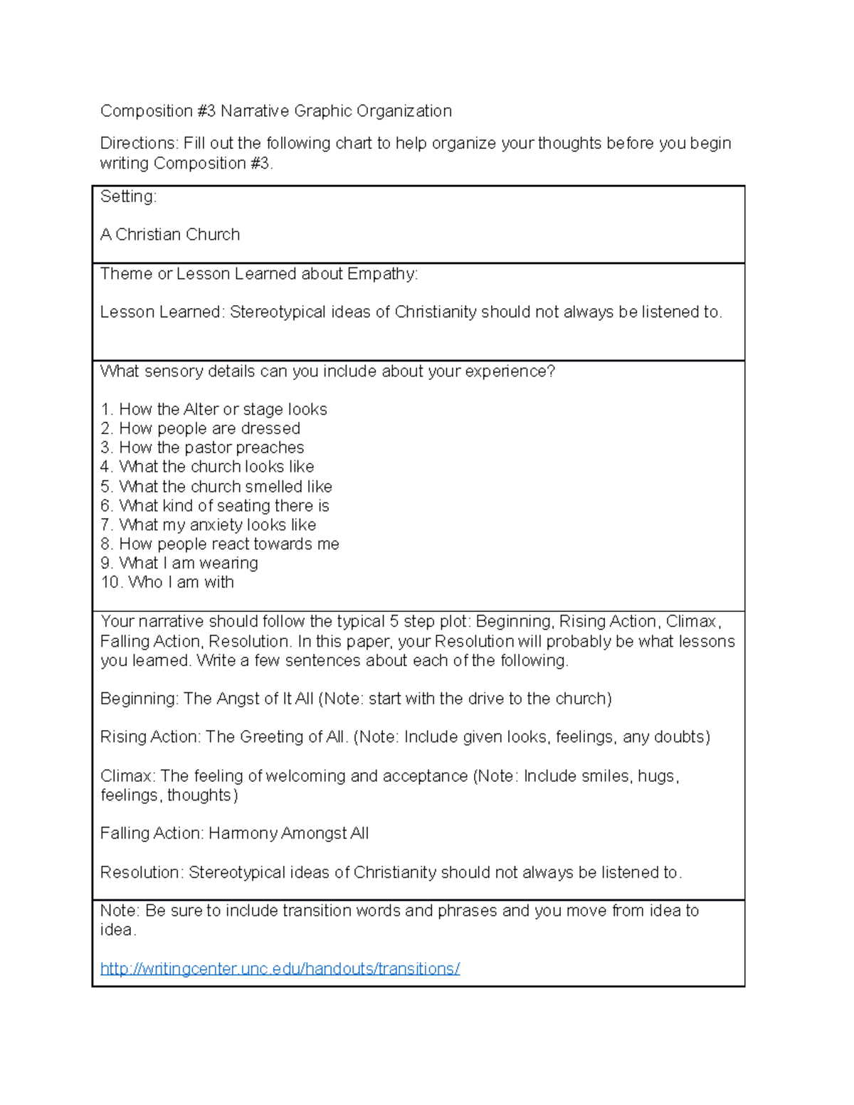 Narrative Graphic Organizer-ENGL 1301 - Composition #3 Narrative ...