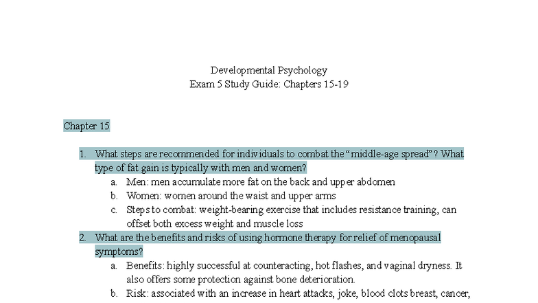 Developmental Psychology Exam 5 Study Guide: Chapters 15-19 Insights ...