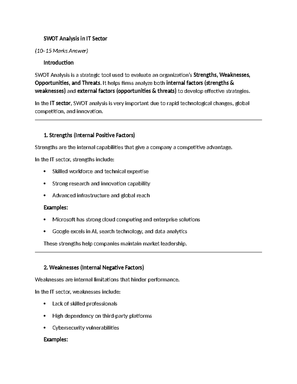 SWOT Analysis in IT Sector: Strengths, Weaknesses, Opportunities ...