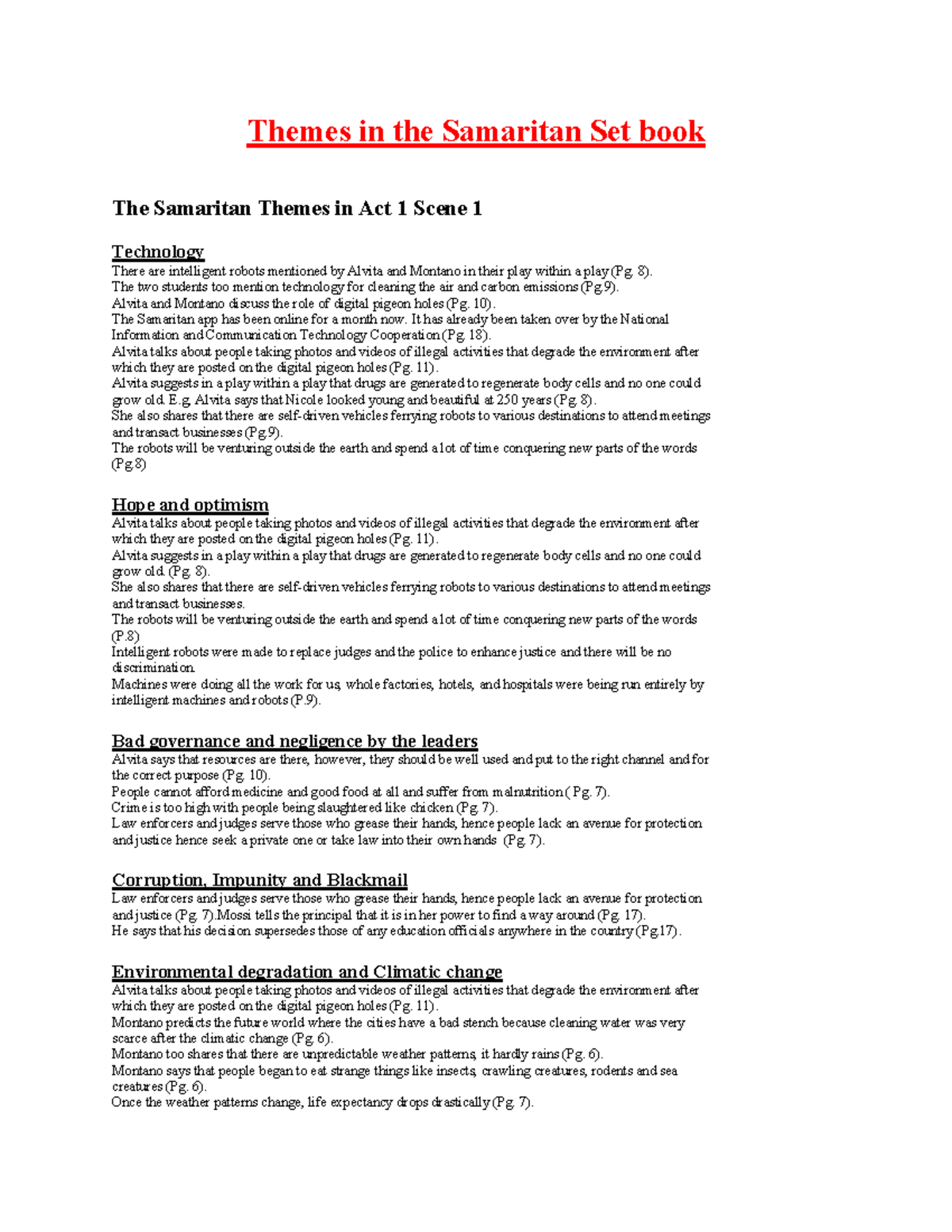 Themes in The Samaritan Play - TR SAM Analysis and Insights - Studocu