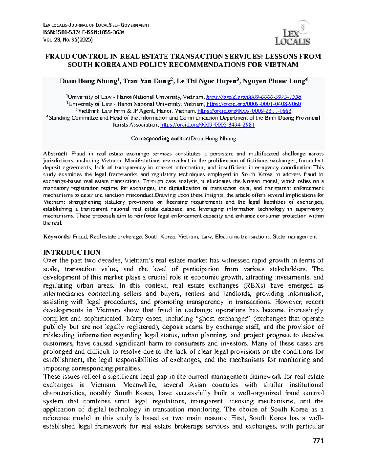 FRAUD CONTROL IN REAL ESTATE TRANSACTIONS: LESSONS FROM KOREA AND ...