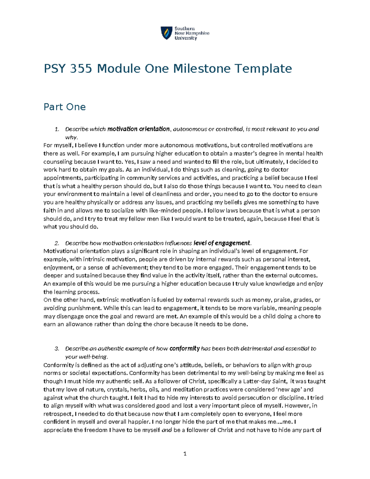 PSY 355 Module One Milestone: Exploring Motivation and Engagement - Studocu