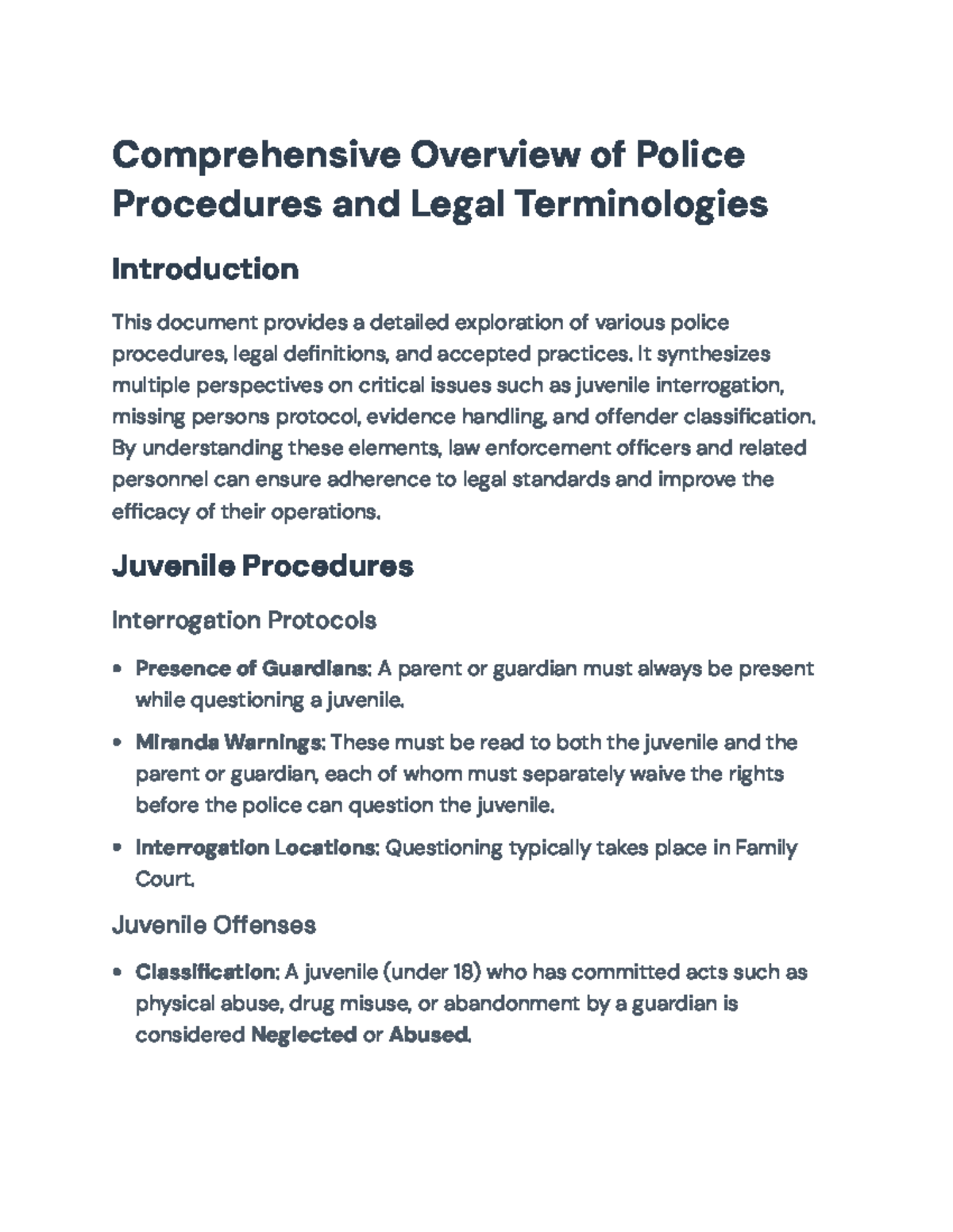 Comprehensive Overview of Police Procedures and Legal Standards (POL101 ...