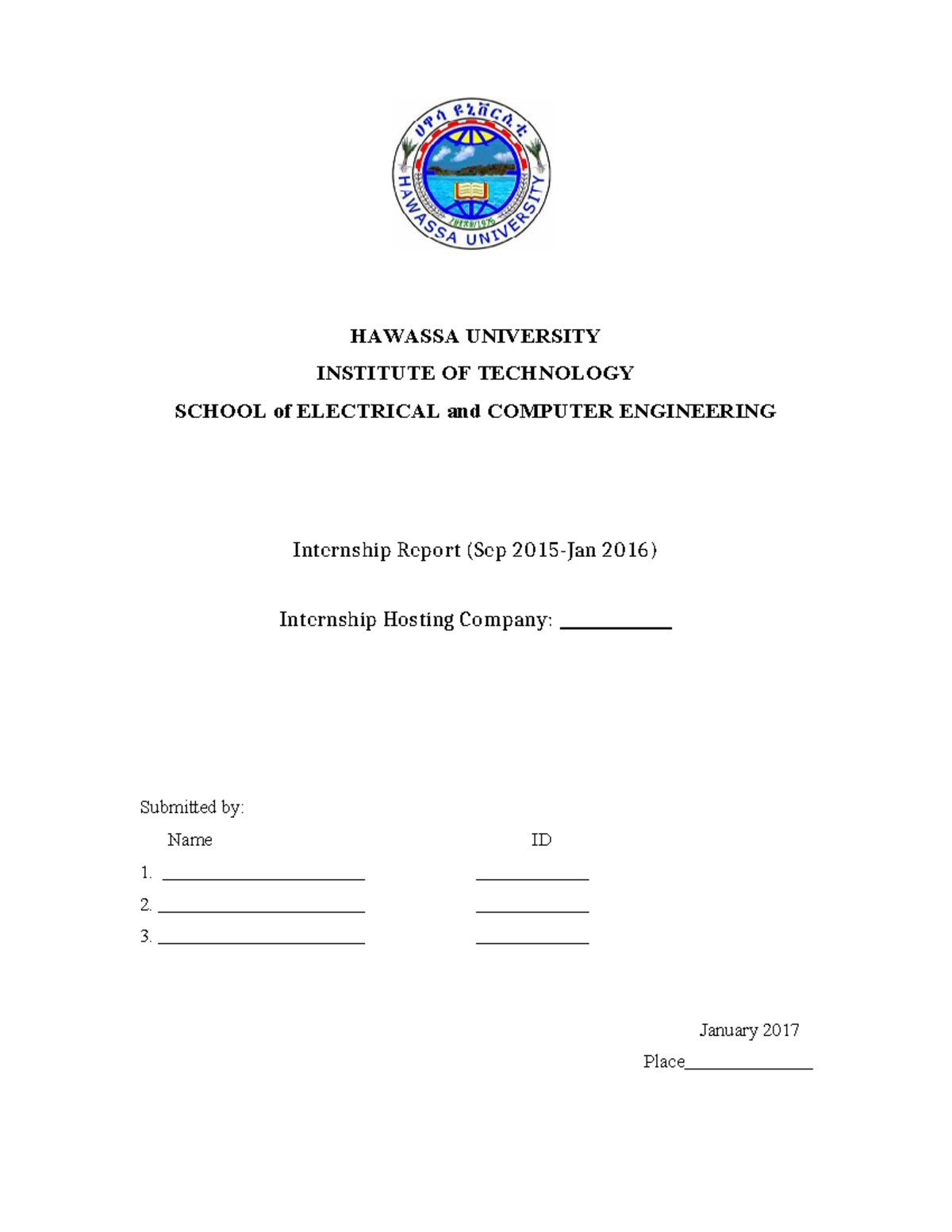 Internship paper format - HAWASSA UNIVERSITY INSTITUTE OF TECHNOLOGY ...