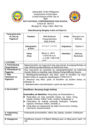 Lesson plan motivation - MALA-MASUSING BANGHAY ARALIN FILIPINO I ...