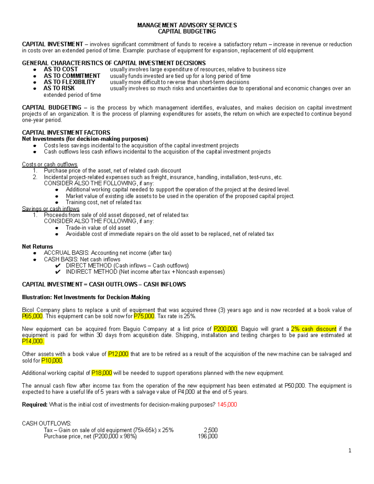 Module-8-Capital-Budgeting-Notes-on-Investment-Analysis - Studocu