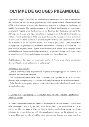 Analyse linéaire du Préambule de la Déclaration des Droits de la Femme ...