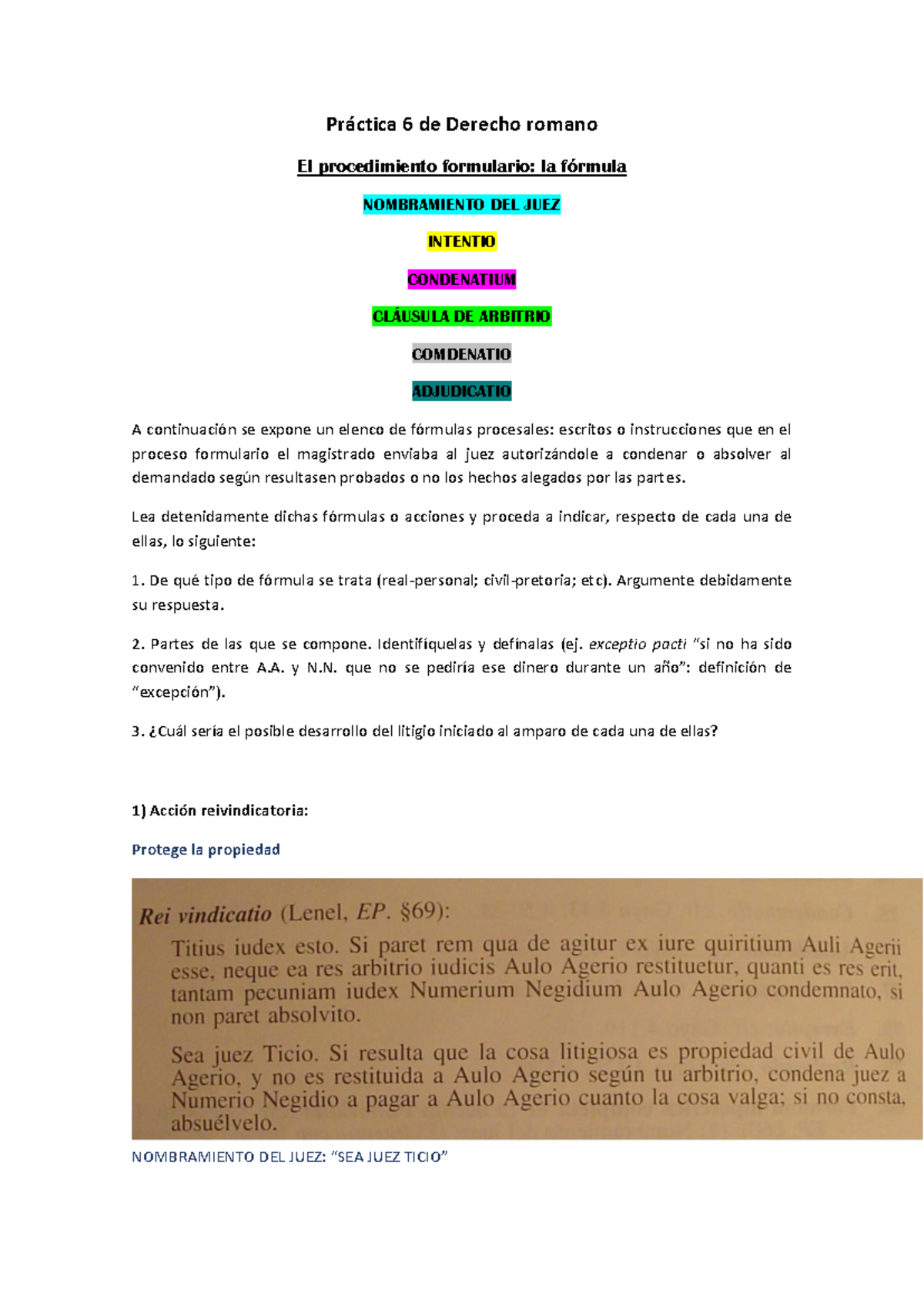 Práctica 6 de Derecho romano, Formulas - Práctica 6 de Derecho romano ...