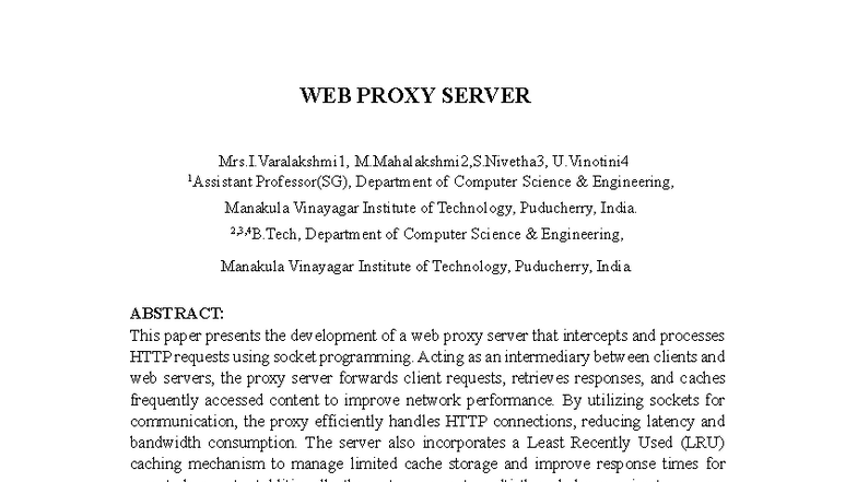 WEB PROXY SERVER: Development and Performance Analysis - Studocu