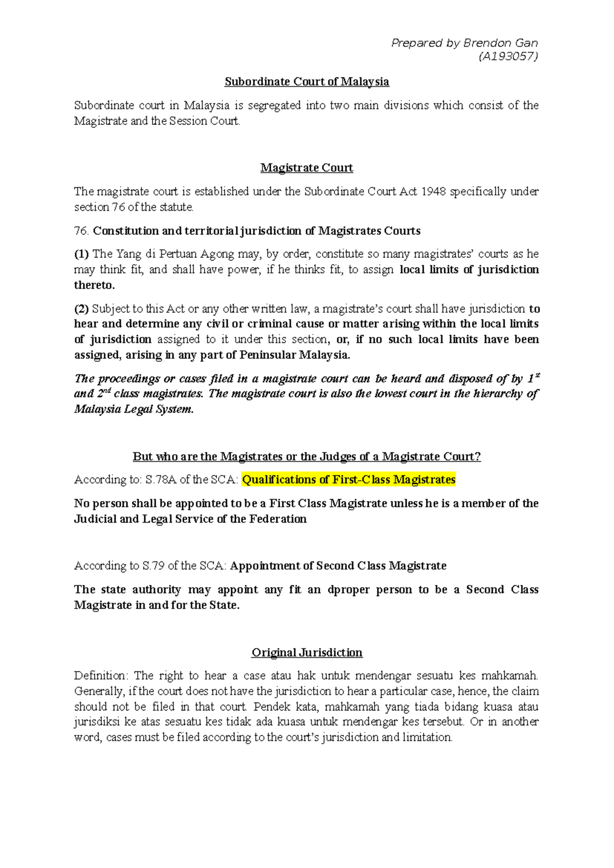 Understanding the Subordinate Court System in Malaysia (A193057) - Studocu