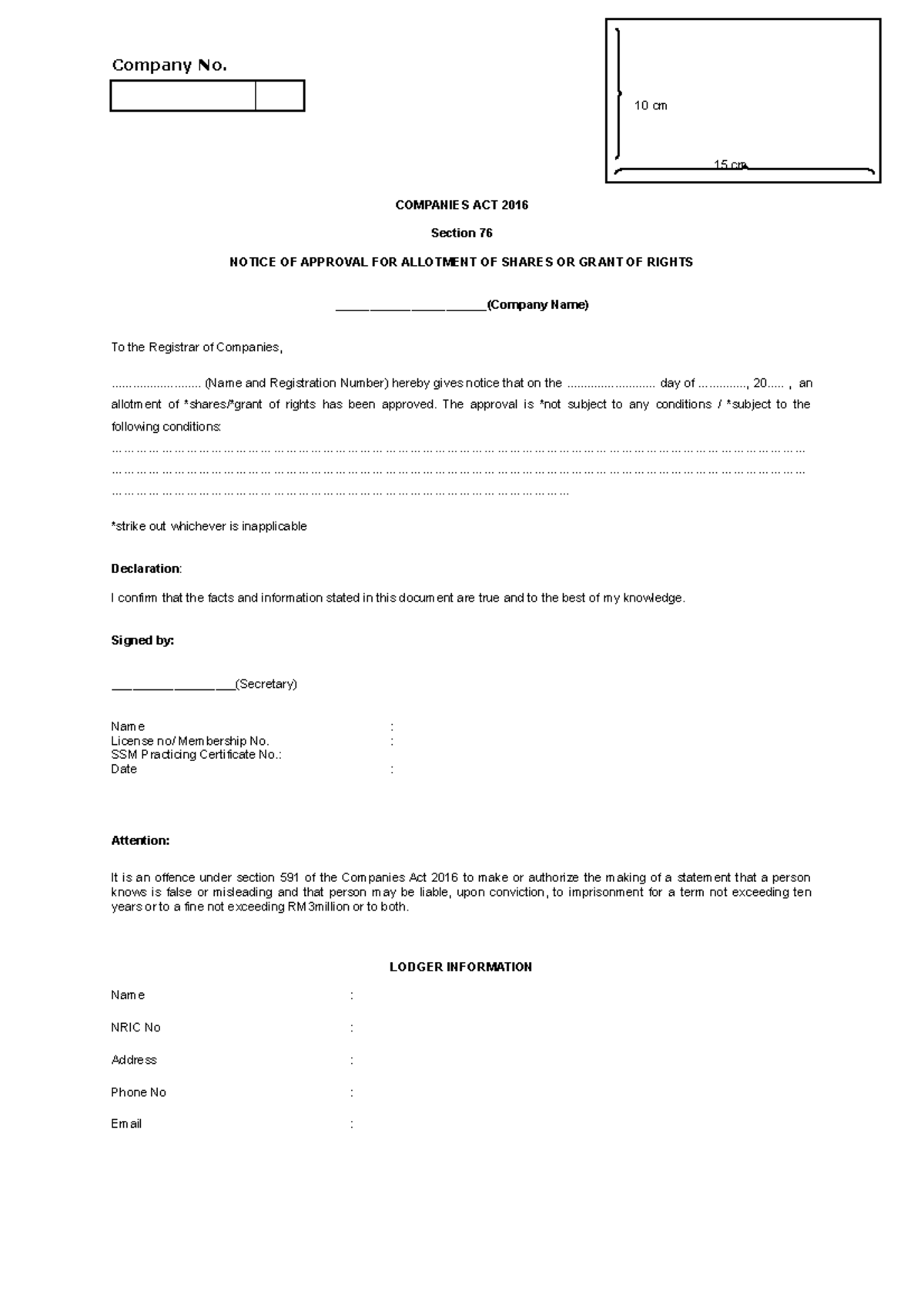 27 - Notification of Share Allotment Approval Form Template - Studocu