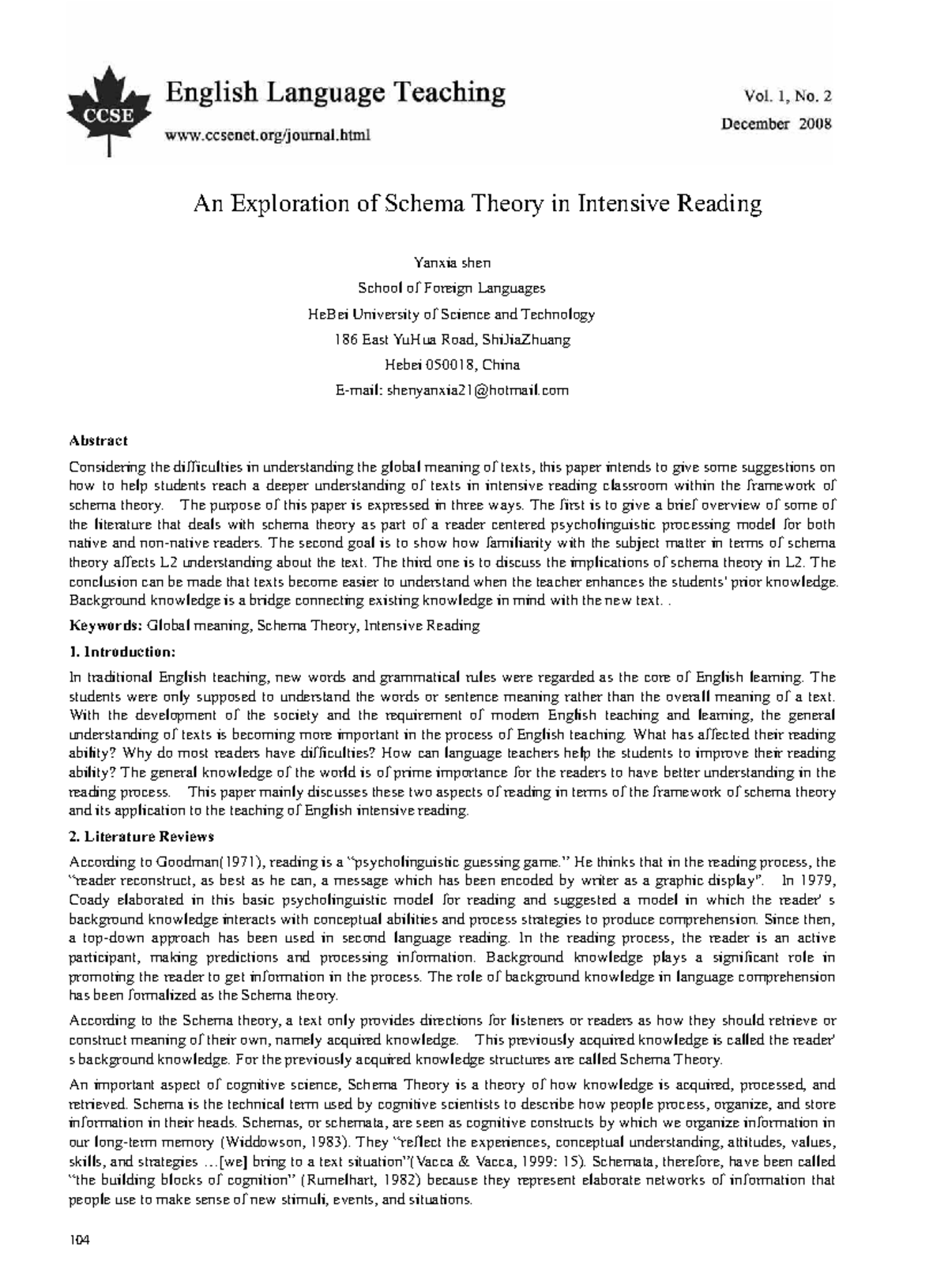 Exploring Schema Theory in Intensive Reading: Insights for ESL Teaching ...