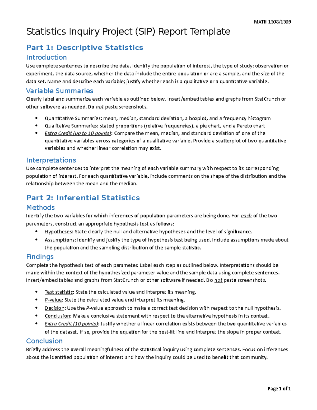 MATH 1308: SIP Report Template for Statistics Inquiry Project SP2023 ...