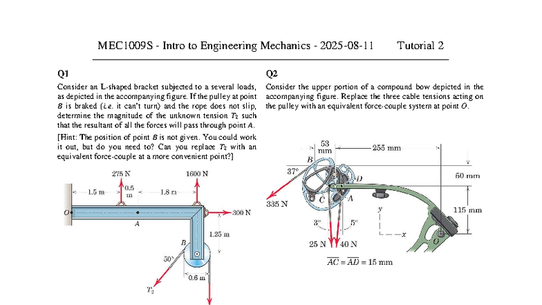 MEC1009S 2025 - Engineering Mechanics Tutorial 2 Solutions - Studocu