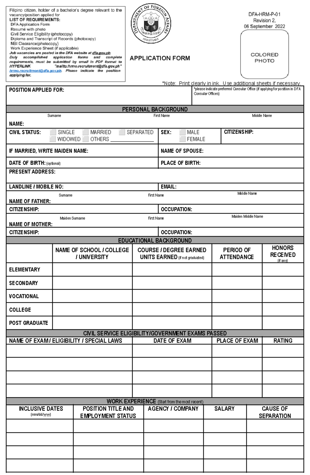 DFA Application Form Revision 02 - APPLICATION FORM *Note: Print ...