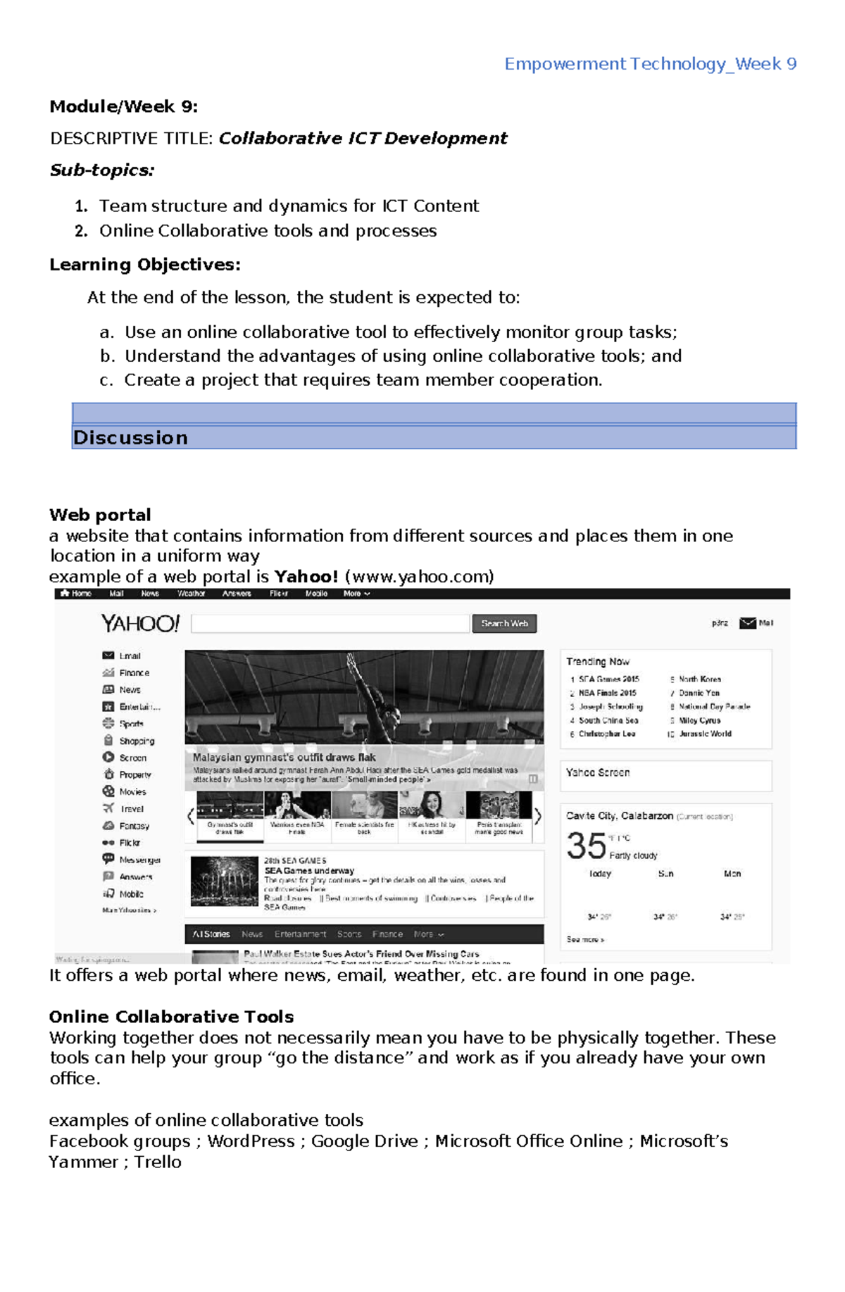 Week 9 Collaborative ICT Development - Empowerment Technology_Week 9 Module/Week 9: DESCRIPTIVE ...