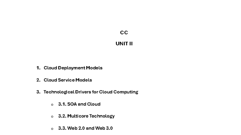 CC UNIT-2 Notes: Cloud Deployment & Service Models Overview - Studocu