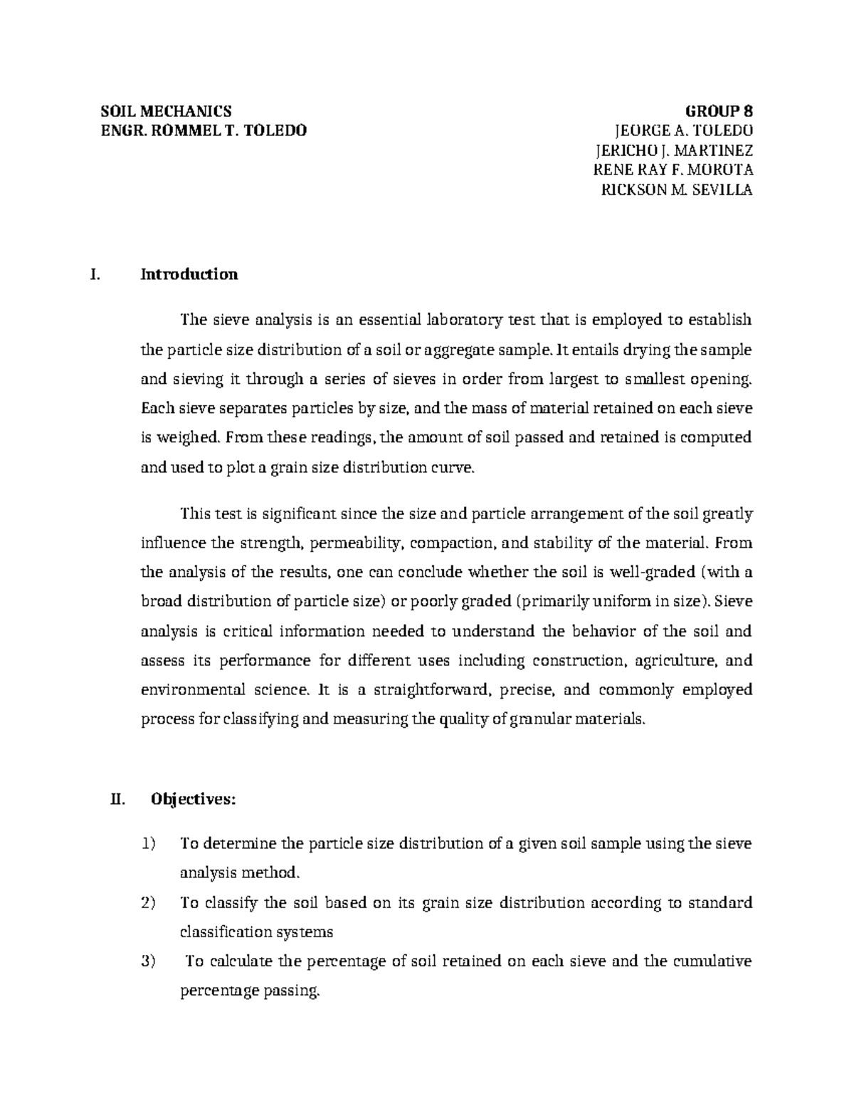 SOIL MECHANICS: Sieve Analysis Lab Report (ENGR 101) - Studocu