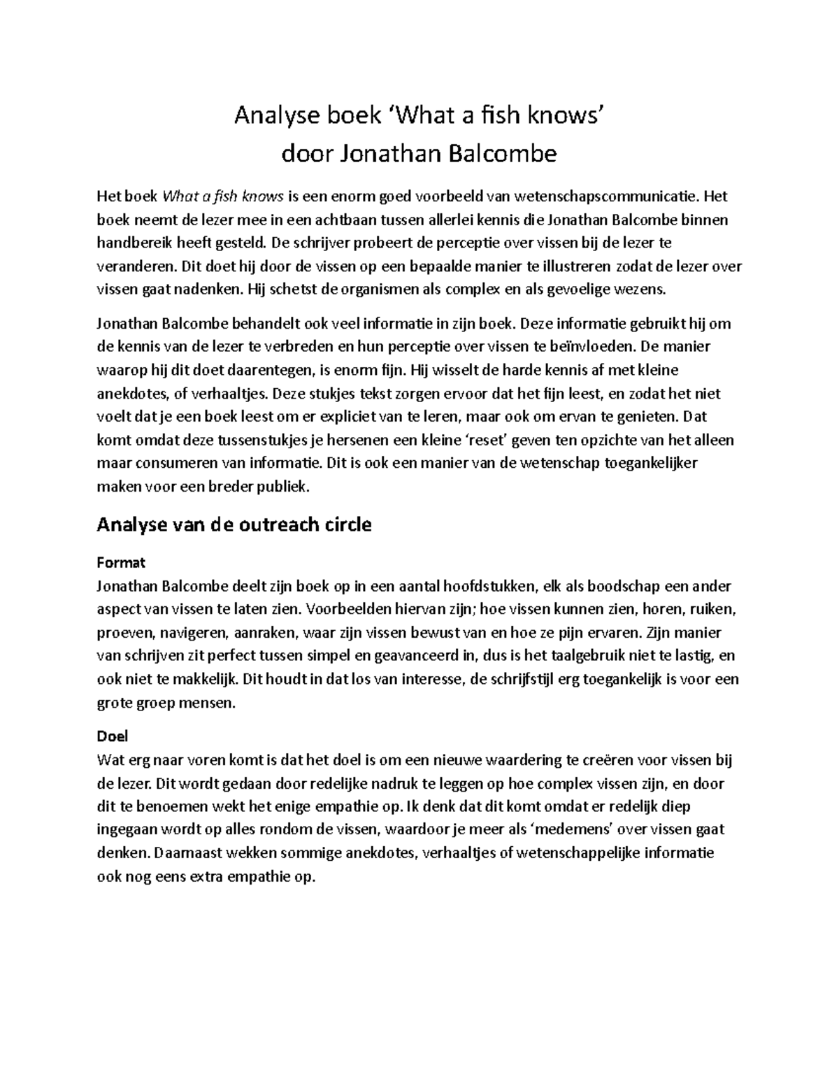 Analyse van "What a Fish Knows" door Jonathan Balcombe - Niels Willems ...