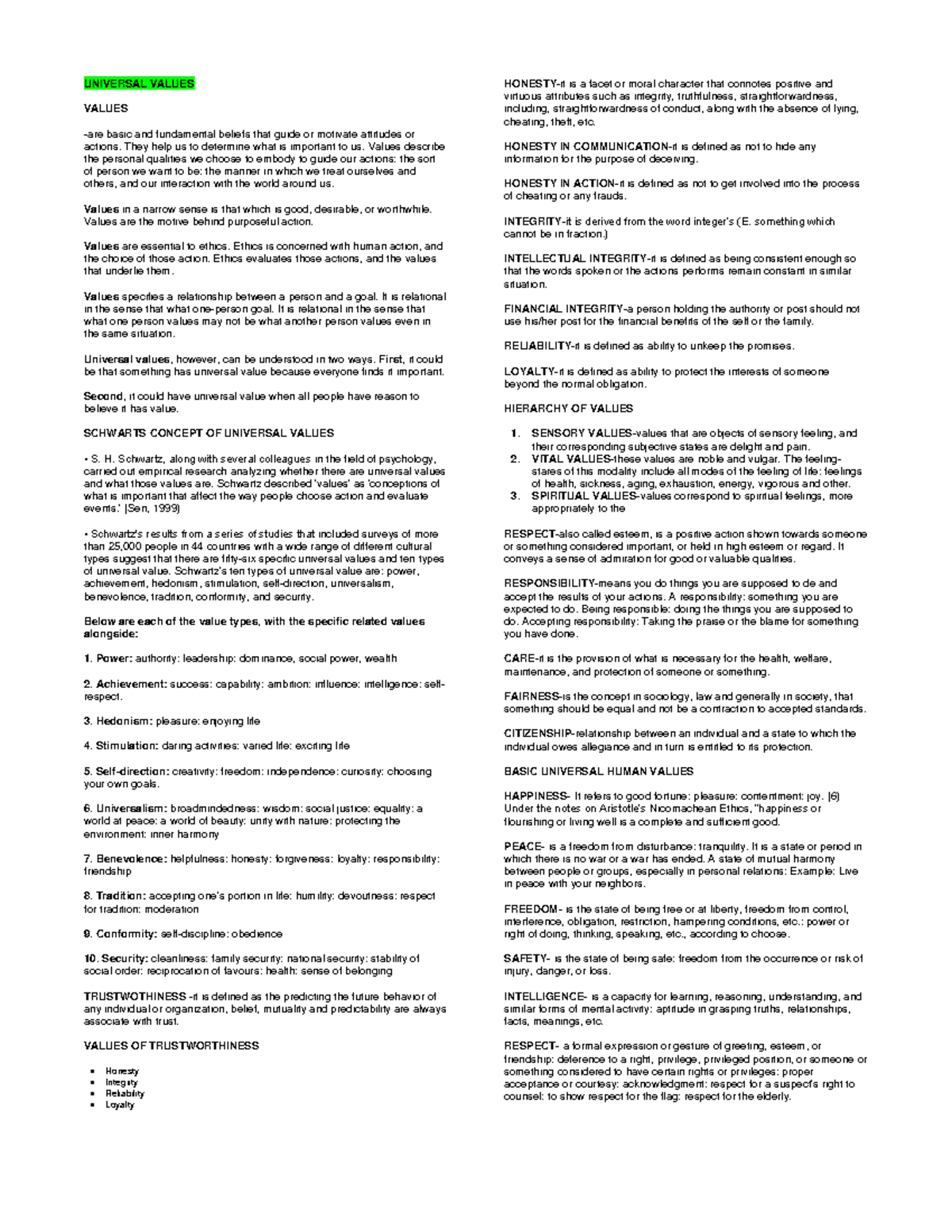 Ethics 101 (Midterms) - Comprehensive Values and Moral Character Review ...