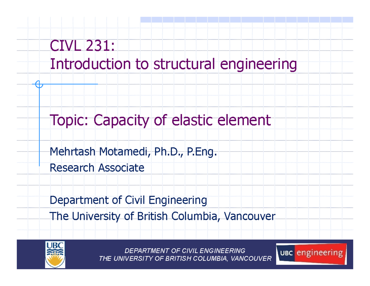 CIVL 231: Capacity of Elastic Elements in Structural Engineering - Studocu