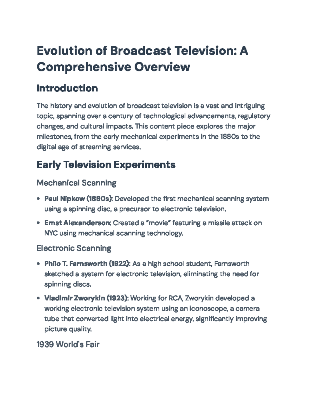 Evolution of Broadcast Television: A Comprehensive Overview (Course ...