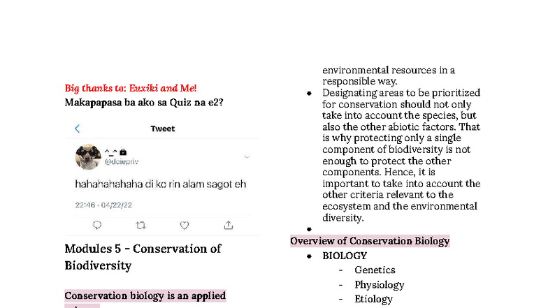 Modules 5 & 6: Conservation Biology & GMOs Quiz Reviewer - Studocu