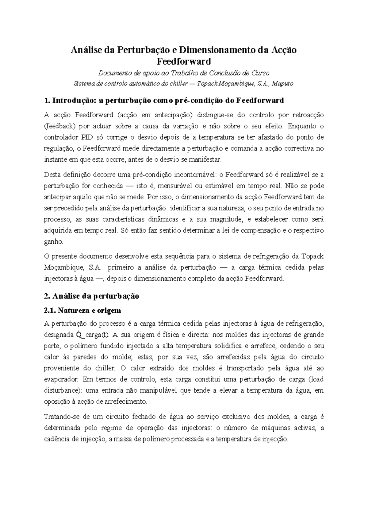 Análise da Perturbação e Dimensionamento da Ação Feedforward - TCC ...