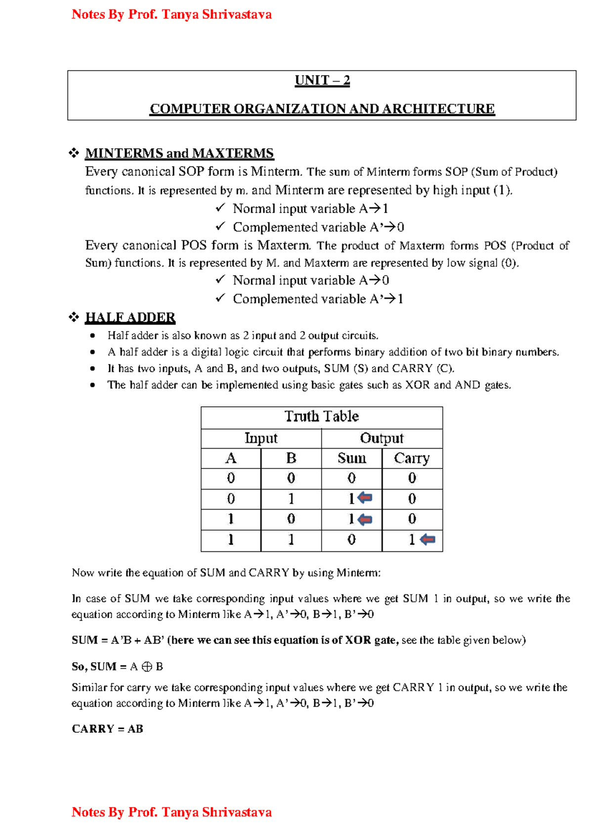 UNIT-2 COA - Computer Organization & Architecture Notes - Studocu